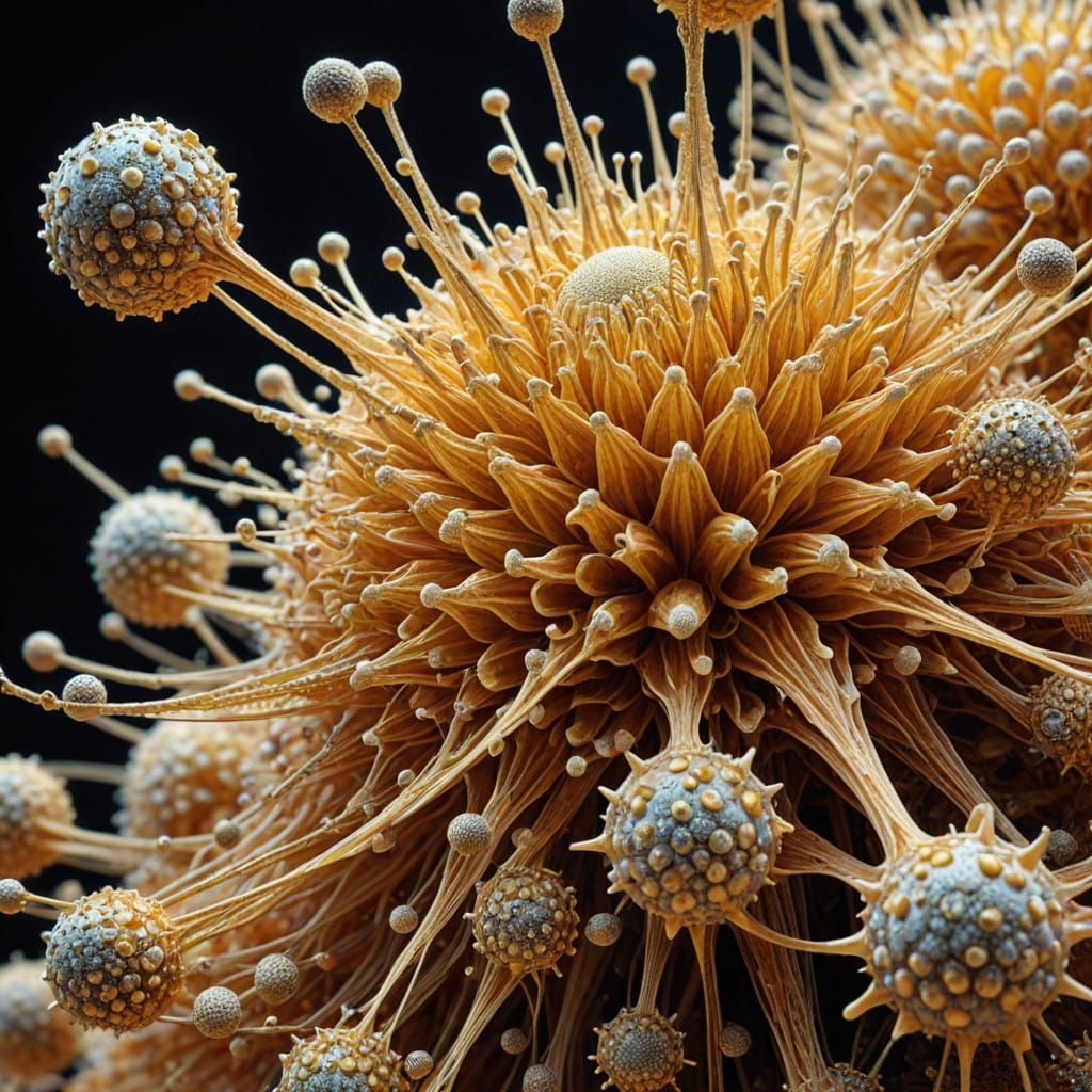 A microscopic scene of colloidal gold particles, resembling tiny ...