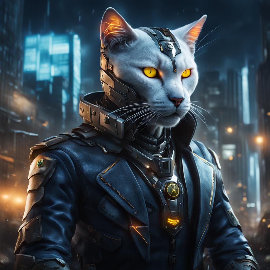 a suited Cyber Cat - AI Generated Artwork - NightCafe Creator