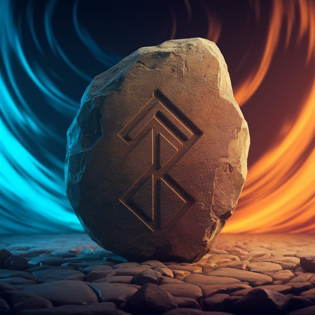 Elder Futhark Rune of Norse God on Ancient Stone - AI Art