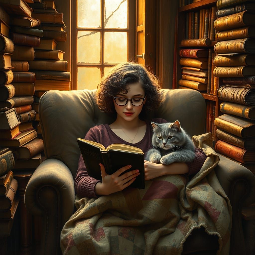 Escape - in book Reading - Cozy Bookworm in a Vintage Study