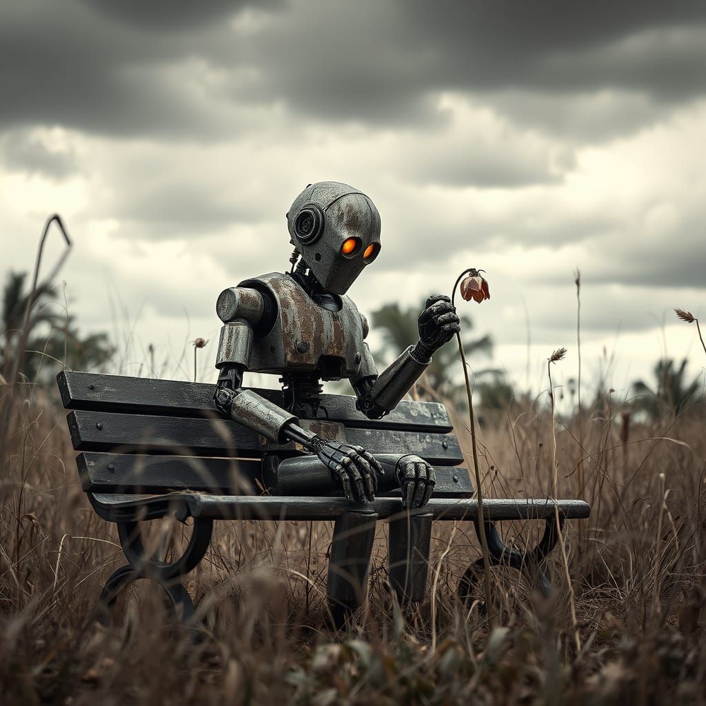 Rusted Robot in Desolate Parkland - AI Art