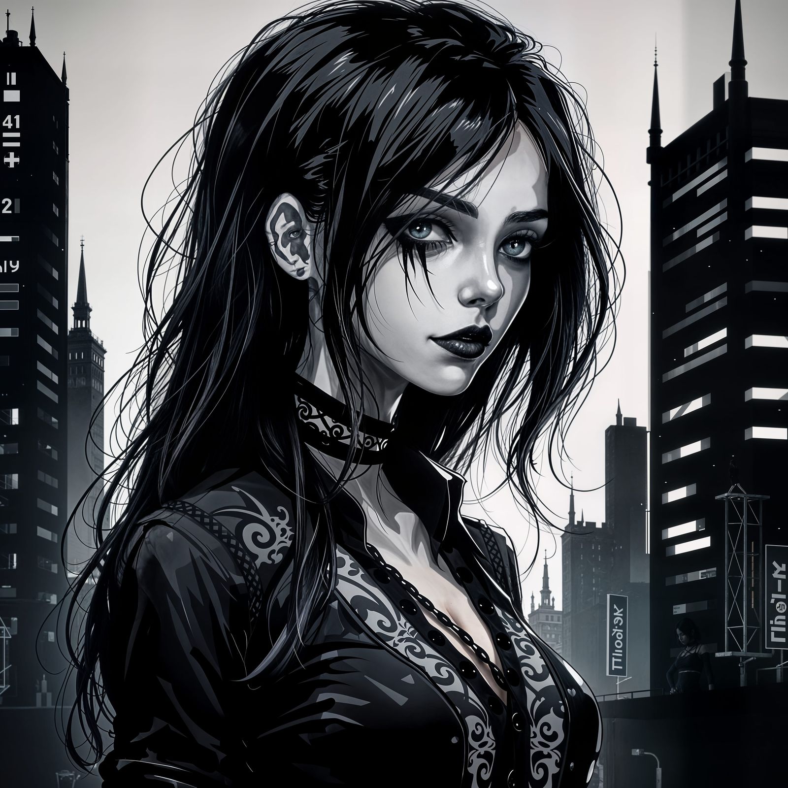 City - Goth Girl in Dark Minimalist Elegance