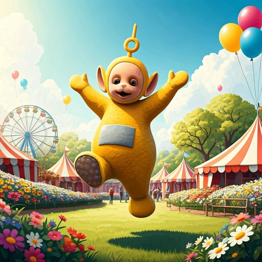 Whimsical Teletubby Spring Faire Scene in Bright C... - AI Art