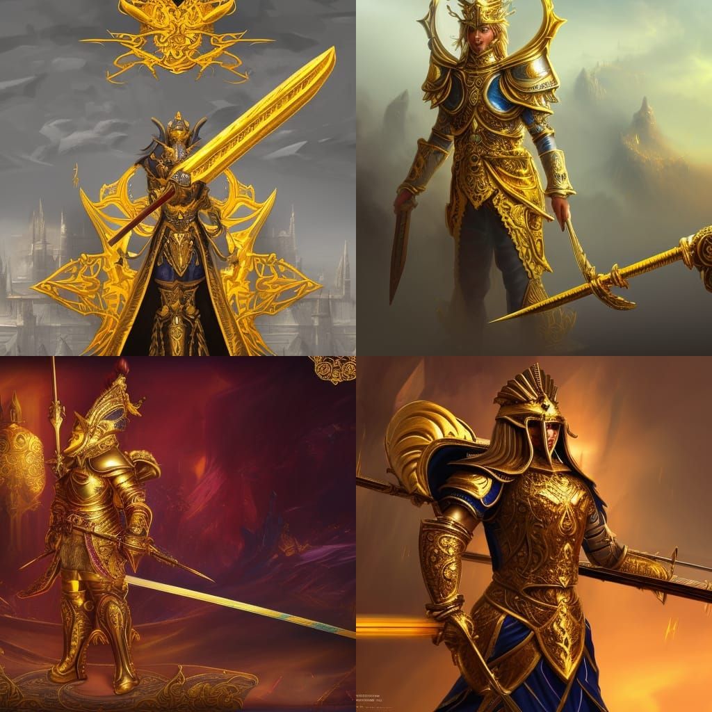 Warrior Empress Golden Armour Golden Crown Excalibar Sword - AI ...