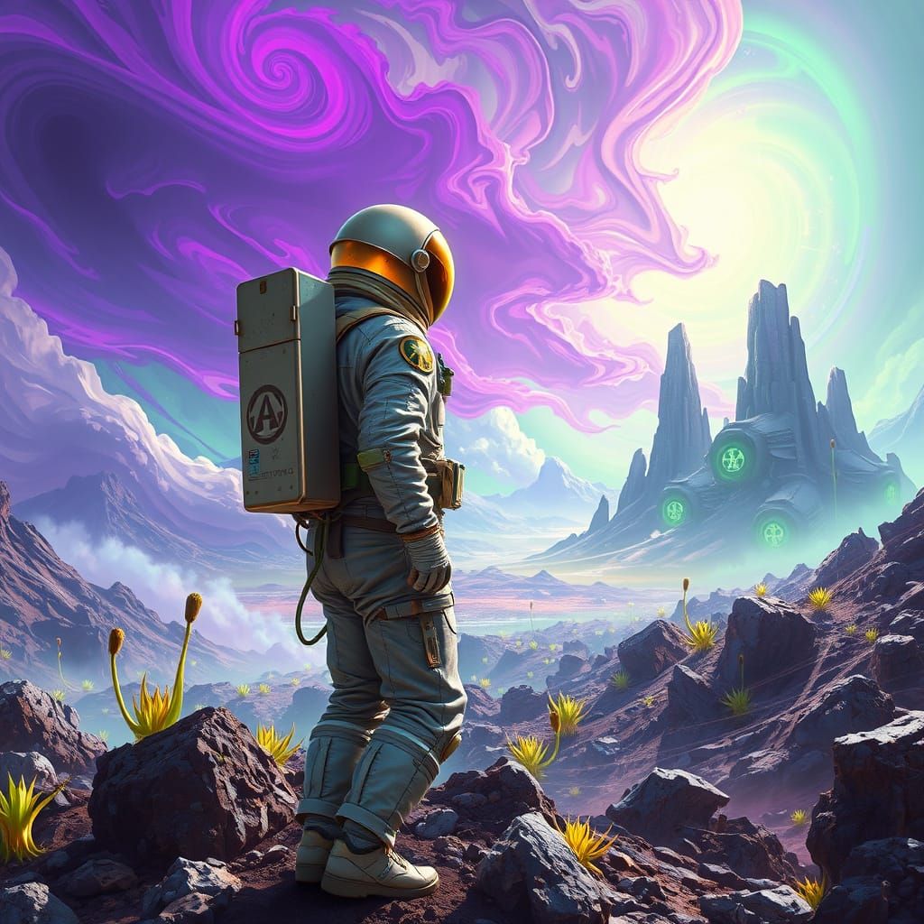 Heroic Astronaut Discovers Alien World - AI Art