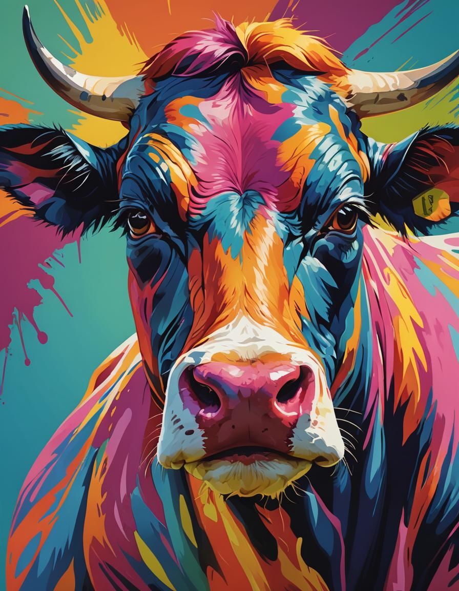 Pop cow - Bold Pop Art Portrait of Nelore Cattle in Colorful...