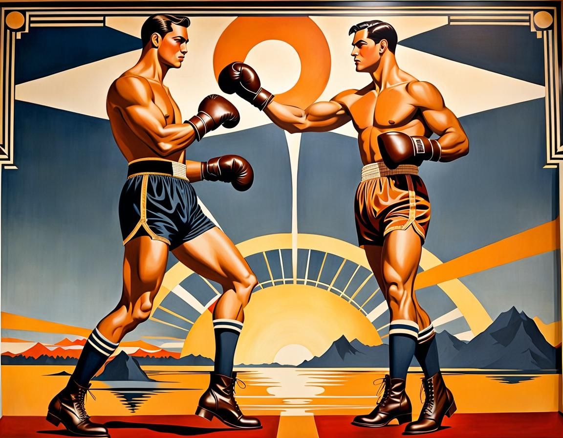 Epic Art Deco Boxing Mural - AI Generated Artwork - NightCafe Creator