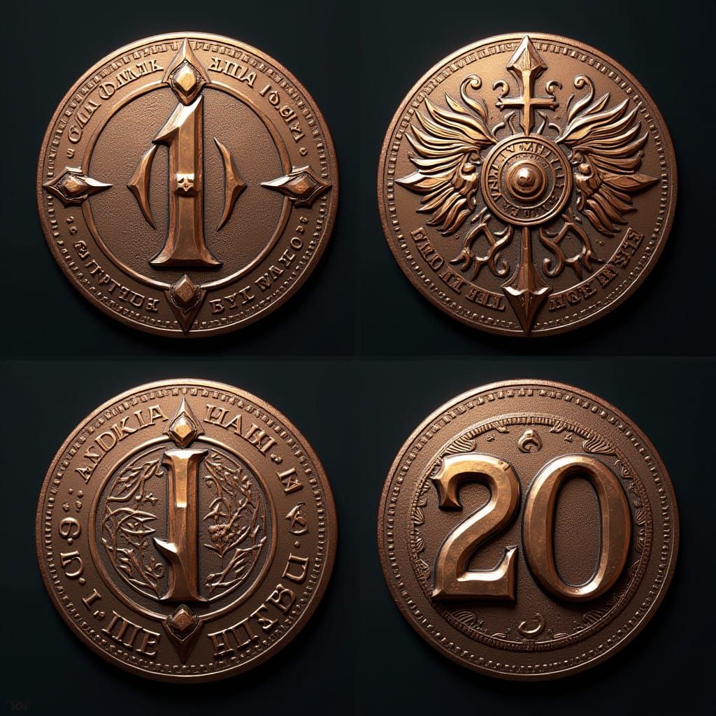 Fantasy Copper Coins with Slavic Mythological Moti... - AI Art