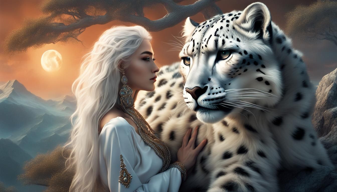 Snow Queen with Snow Leopard - AI Generated Artwork - NightCafe Creator