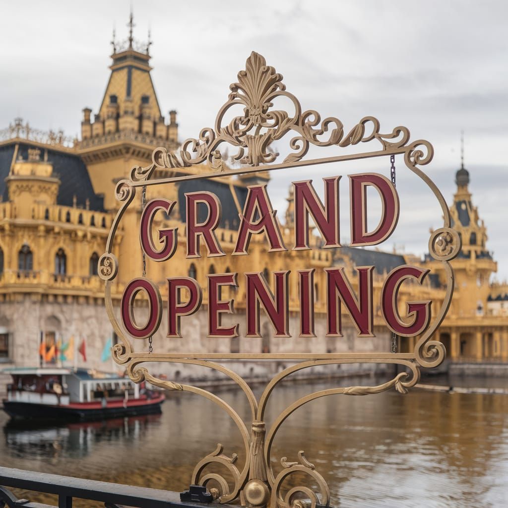 Opulent Golden Sign in Front of Majestic Palace - AI Art