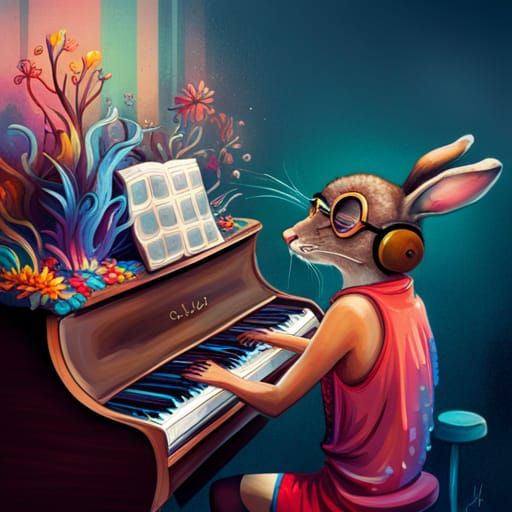anthro rabbit girl playing a piano - AI Generated Artwork - NightCafe ...