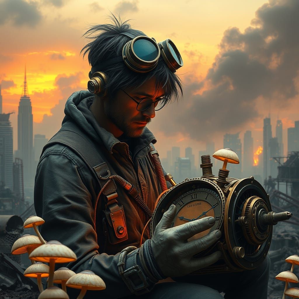 Time Machine Inventor in a Post-Apocalyptic Metrop... - AI Art