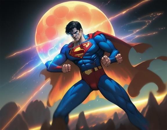 Superman using heat vision, extreme rage, high energy, blowing up a ...