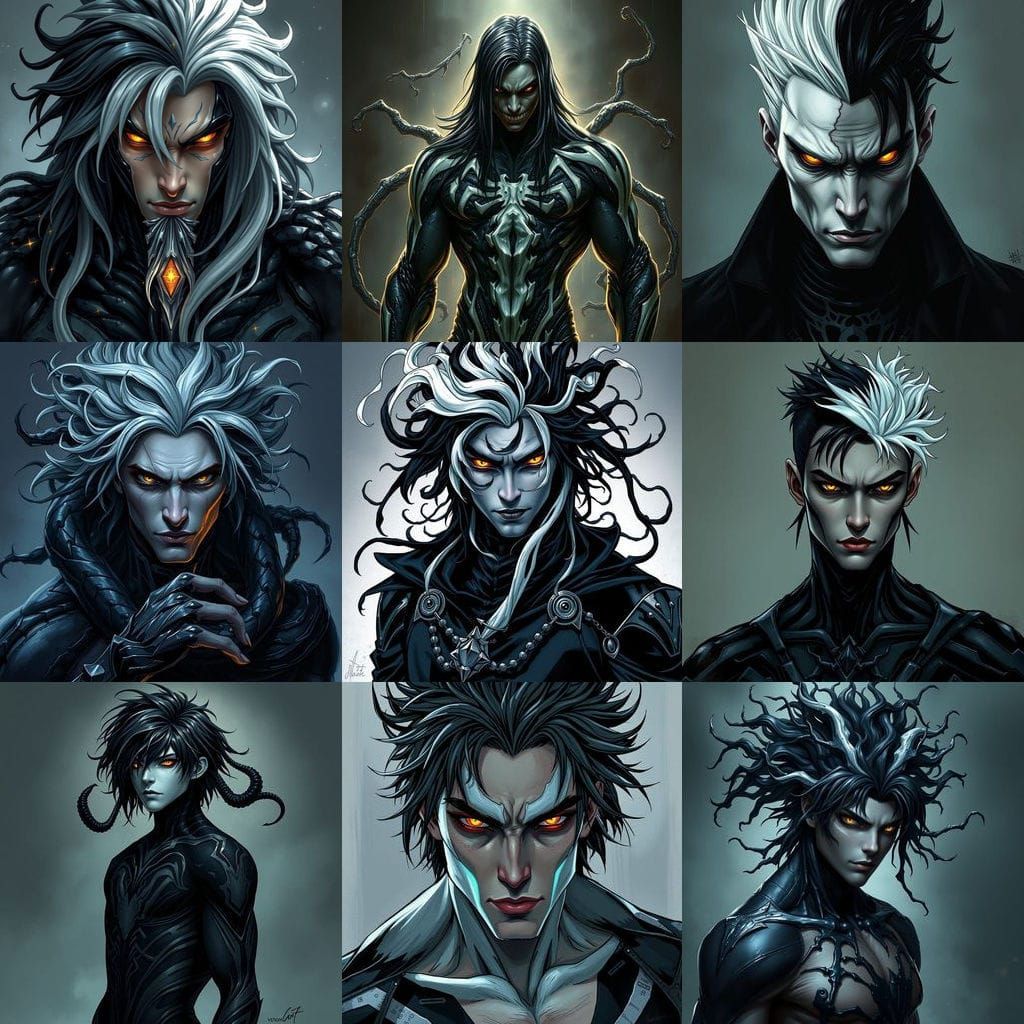 Vali Ravenclaw as a male venom symbiote character with black and white ...