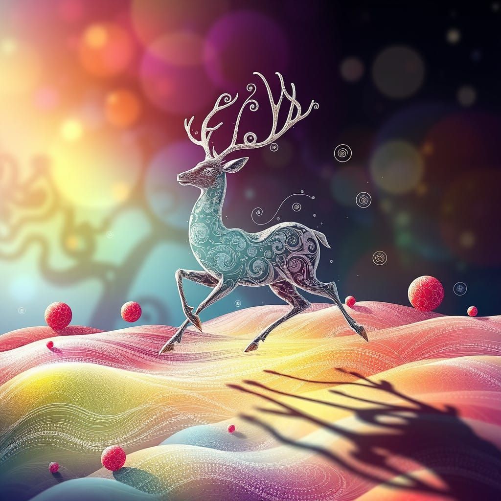 Reindeer shadow dancing - Surreal Reindeer in Vibrant Fracta...