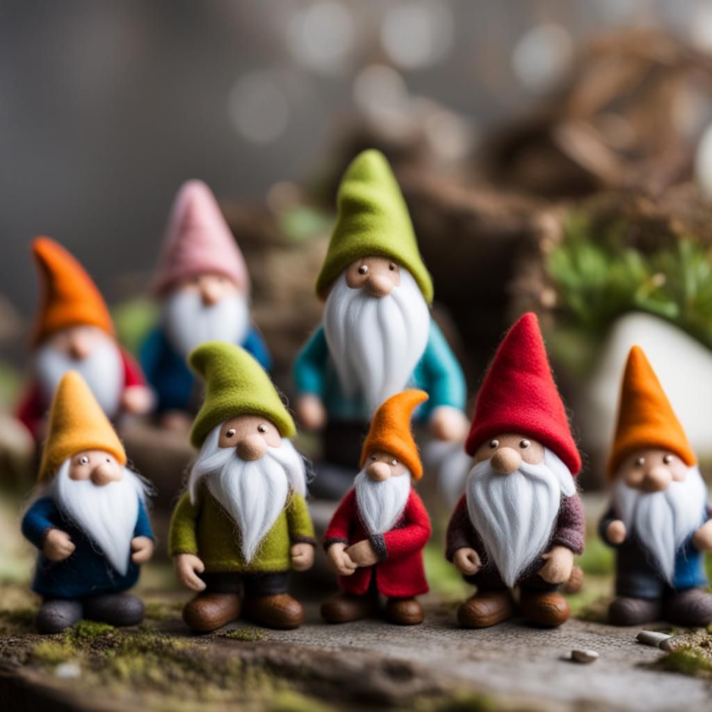 collection of gnomes, figurines, felt, fabric, clay - AI Generated ...