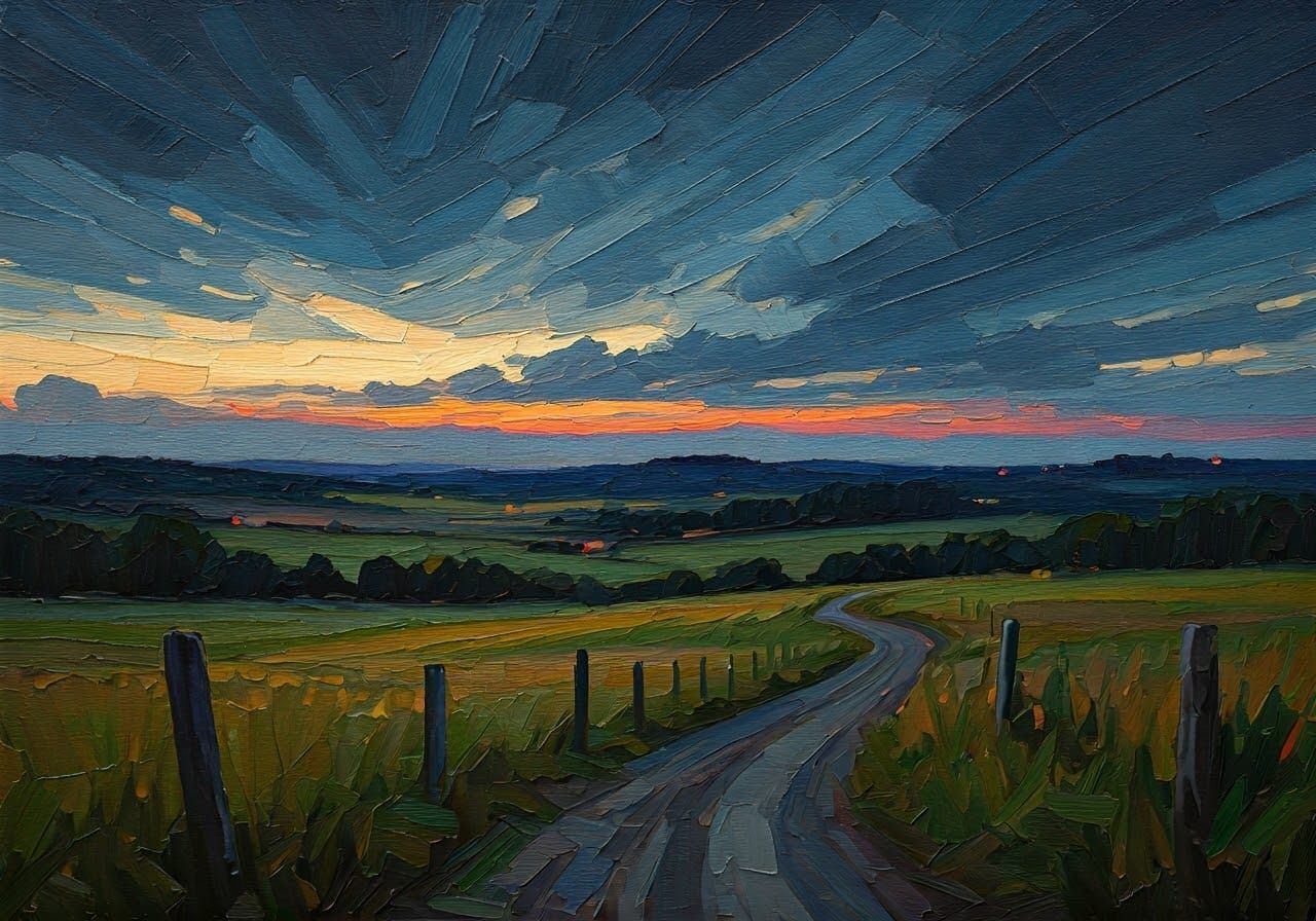 Rural landscape - Vast, Atmospheric Rural Landscape at Dusk