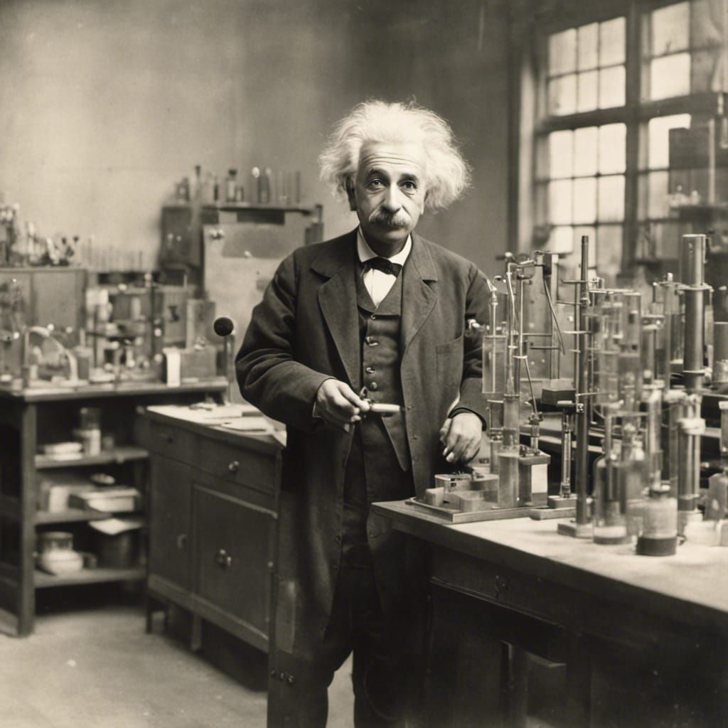 a photo of einstein in a laboratory - AI Generated Artwork - NightCafe ...
