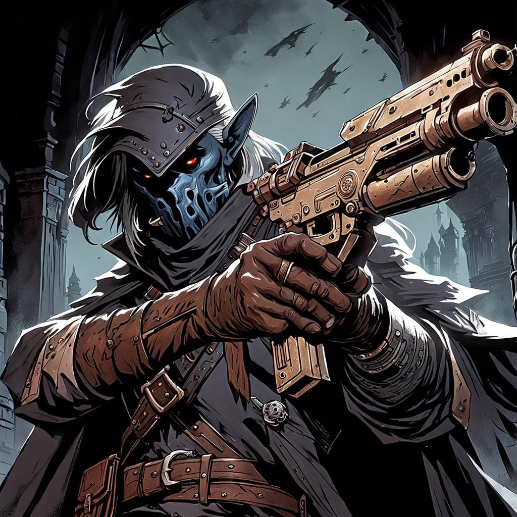DnD Gunslinger Half-Drow wielding submachine gun (MysteriousXL) - AI ...