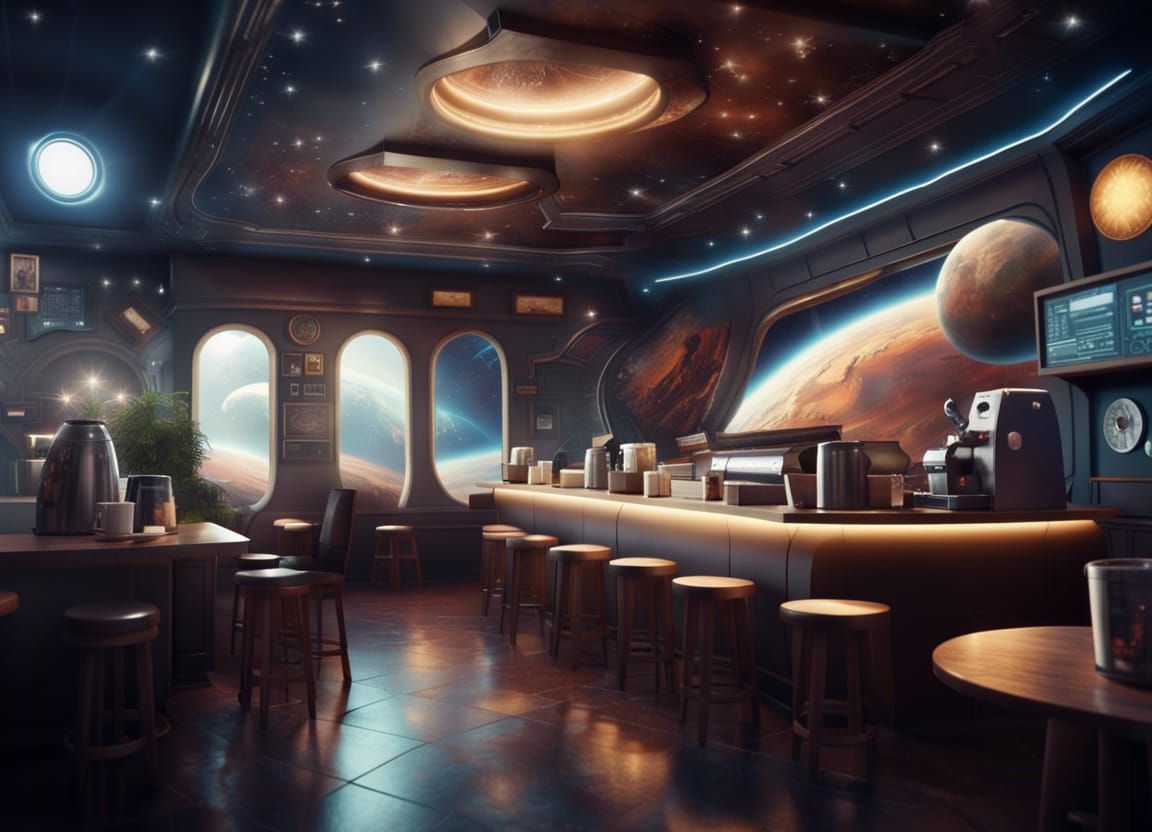 A interior coffee shop at outer space - AI Generated Artwork ...