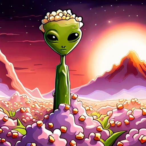 Happy popcorn alien - AI Generated Artwork - NightCafe Creator