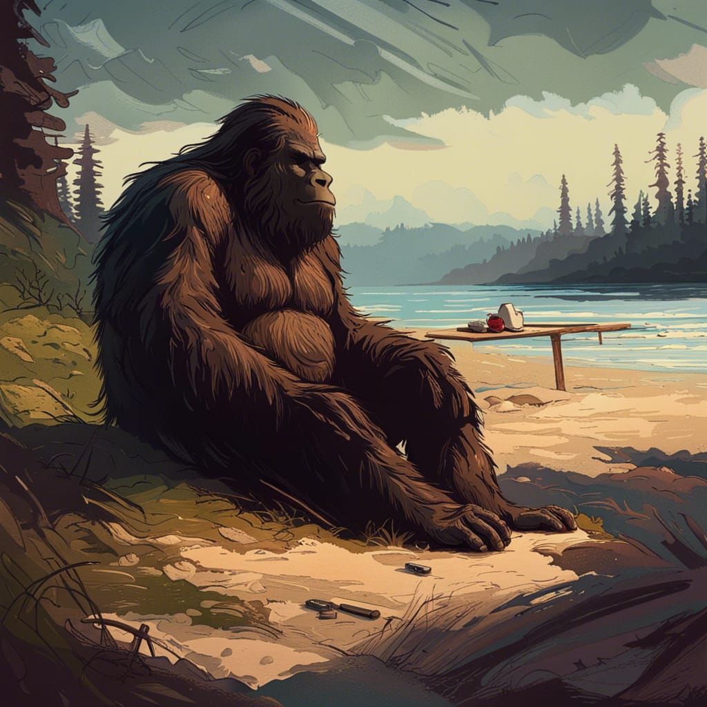 bigfoot sunbathing - AI Generated Artwork - NightCafe Creator
