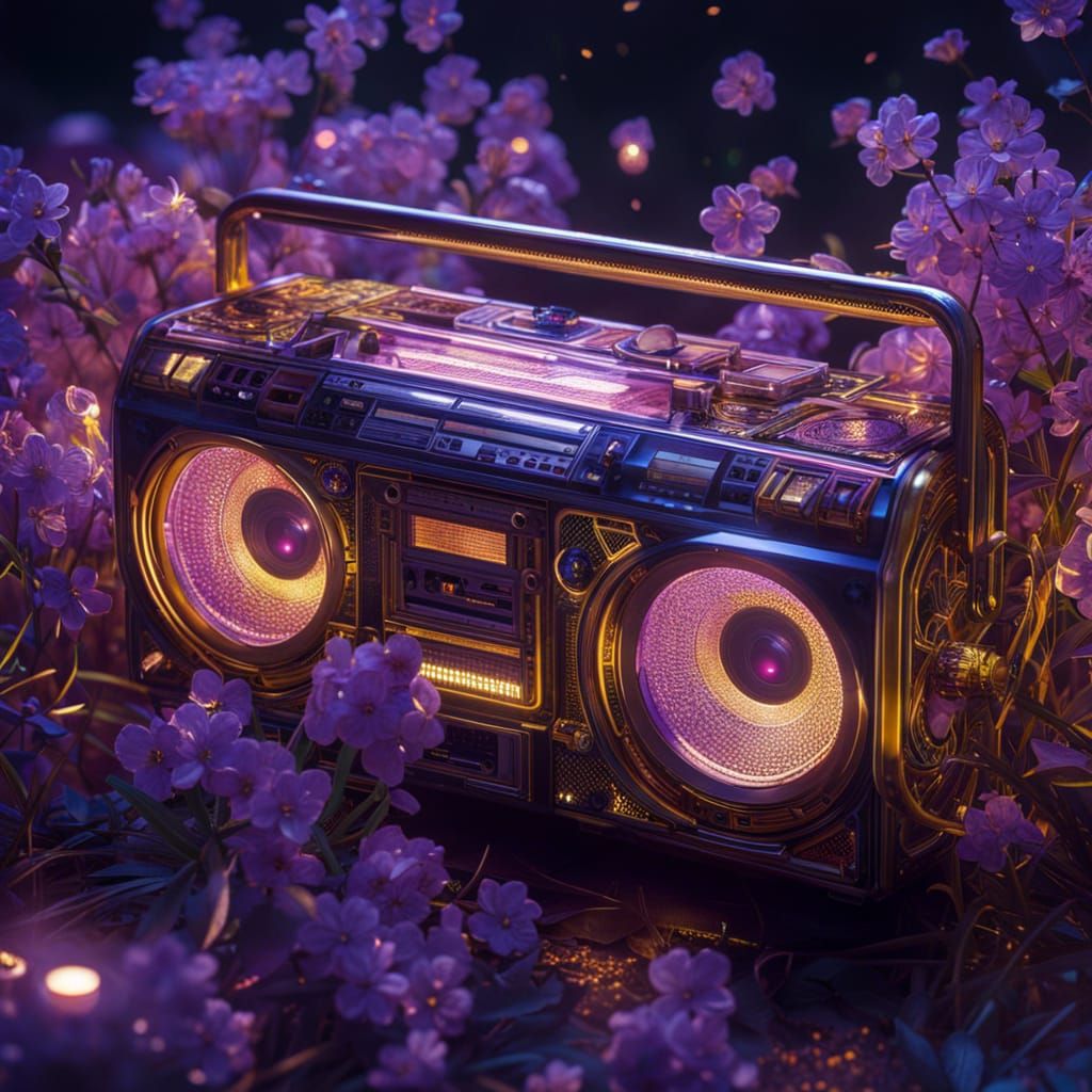 boombox and lilacs - AI Generated Artwork - NightCafe Creator