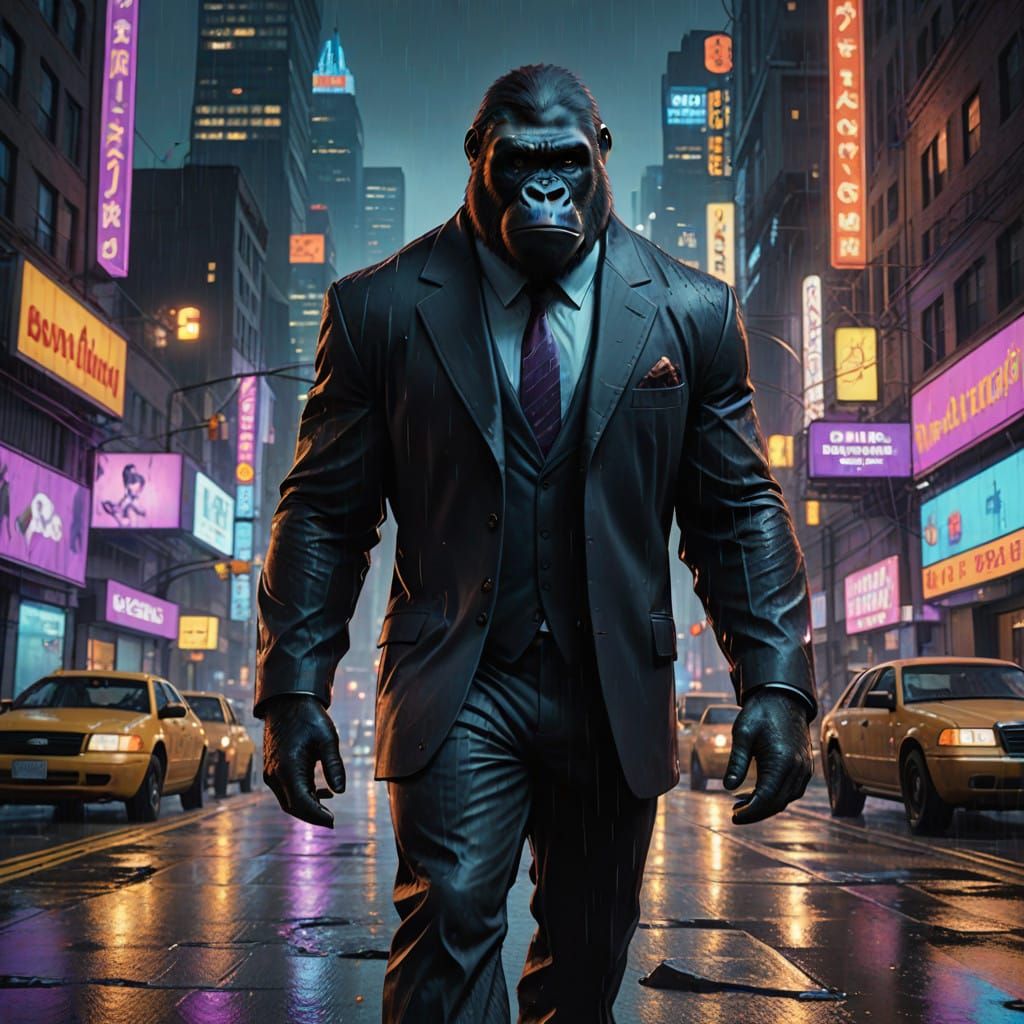 Gangster-gorilla in the city - Urban Gorilla in Gritty Citys...