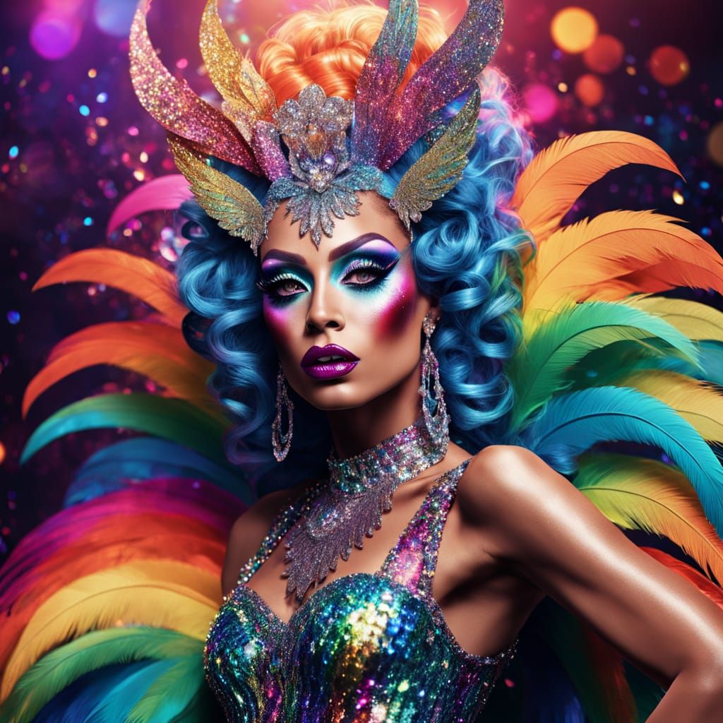 Glamorous Rainbow Demon in Sparkling Disco Scene - AI Art