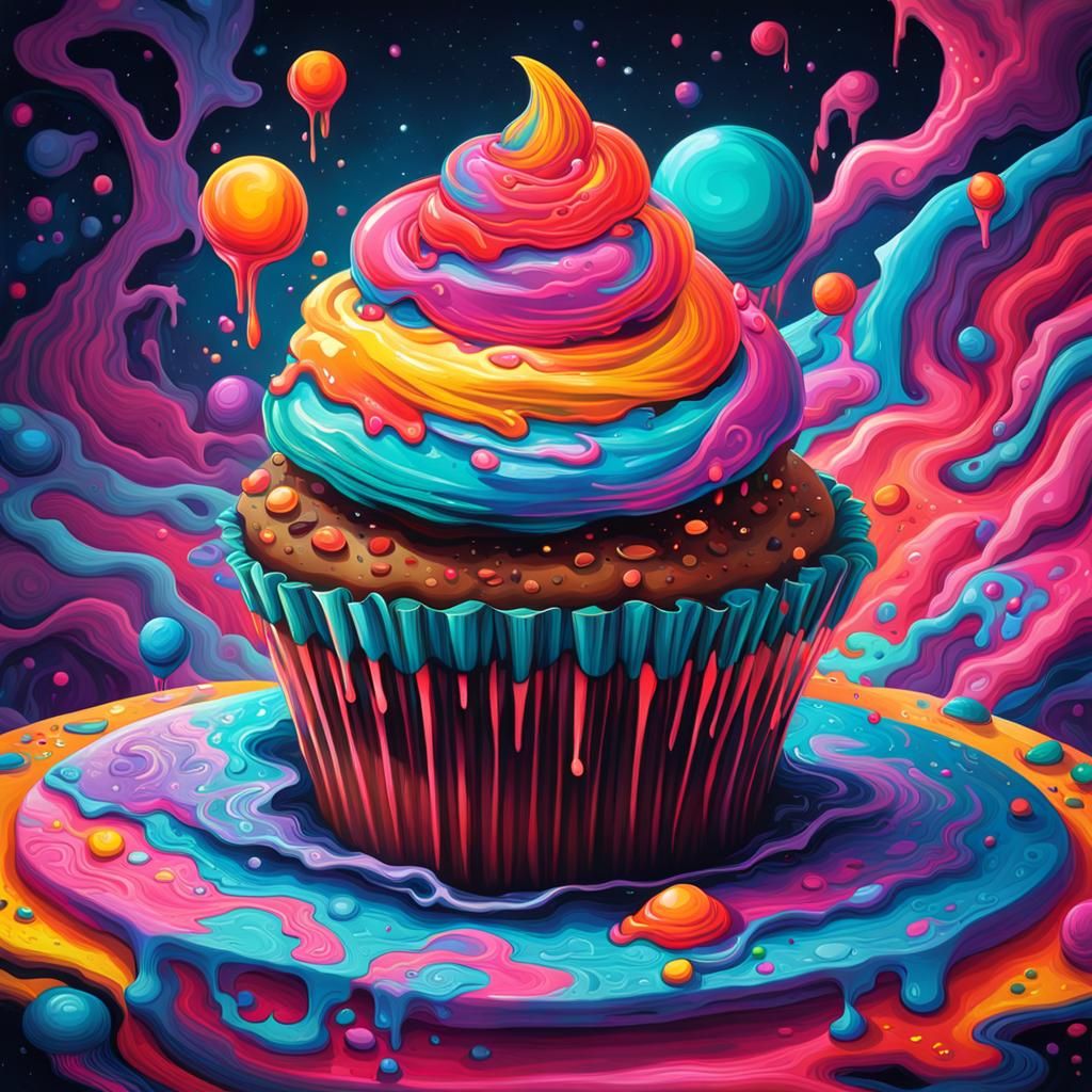 Trippy melty neon cupcake - AI Generated Artwork - NightCafe Creator