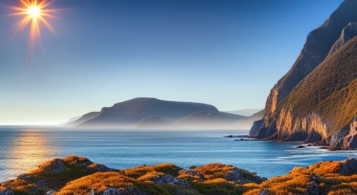 Ocean, Mountain and Sun - AI Generated Artwork - NightCafe Creator