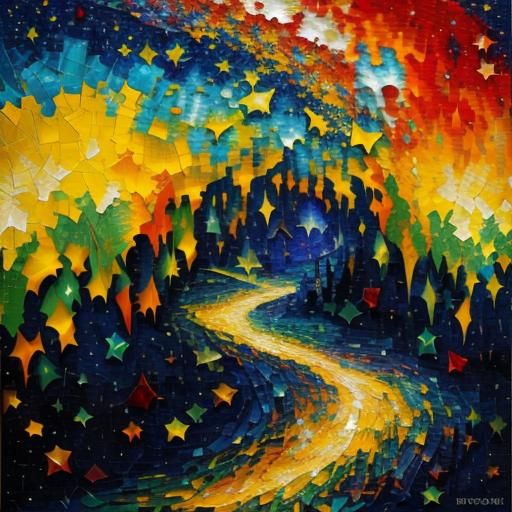 "The Starry Night". Beautiful rustic mosaic patchwork, abstract ...