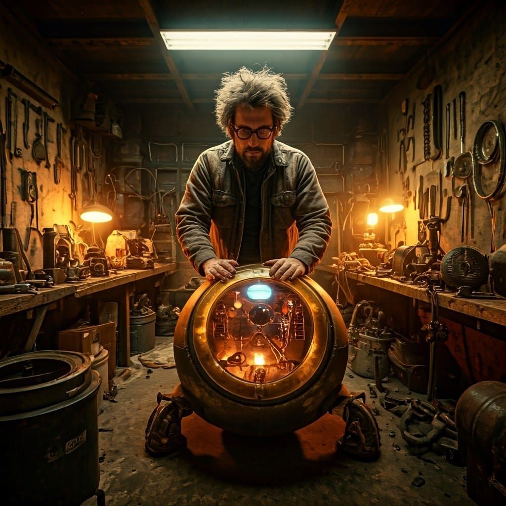 Inventor at work - Visionary Inventor Works Amidst Industri...