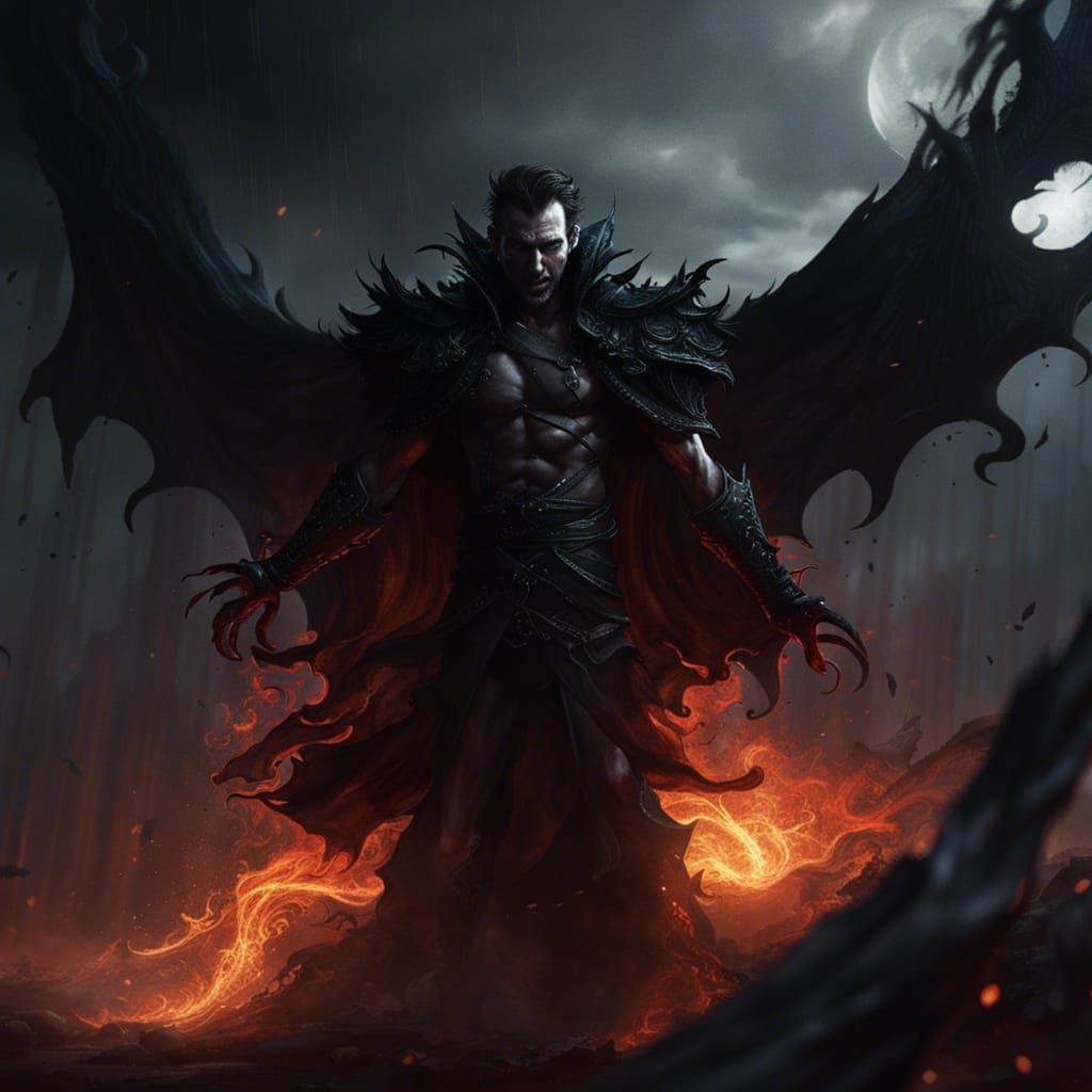 A vampire rising out of a tornado of black flames. - AI Generated ...