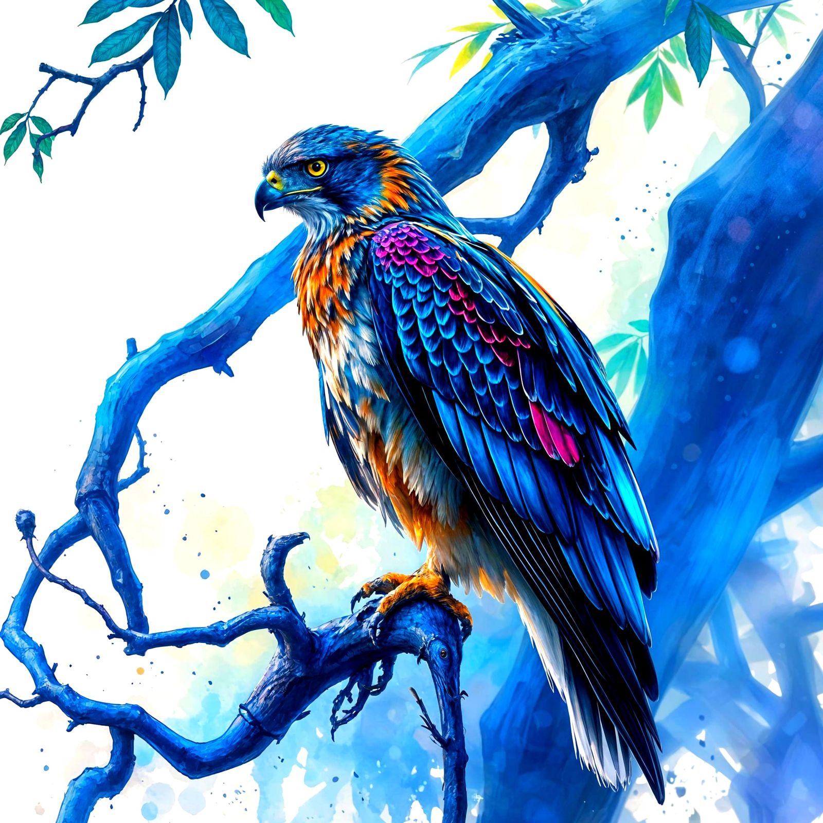 A Majestic Hawk Painting In Cyberpunk And Neon Art