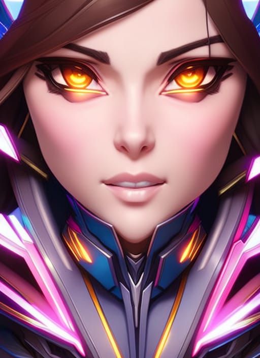 symmetry portrait of dva from overwatch, closeup, sci - fi, tech wear ...