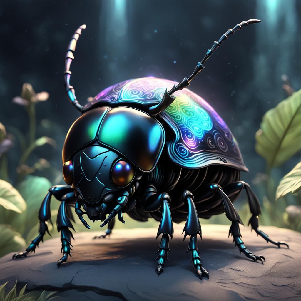 Chibi Gothic black beetle with holographics on wing shell - AI Generated Artwork - NightCafe Creator