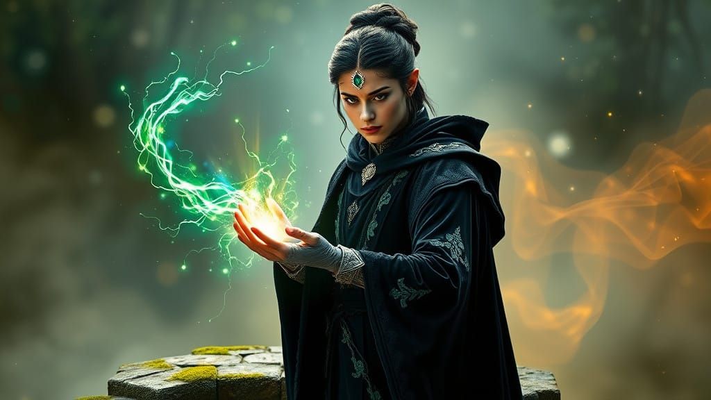 Elven Sorcerer Weaving an Arcane Spell