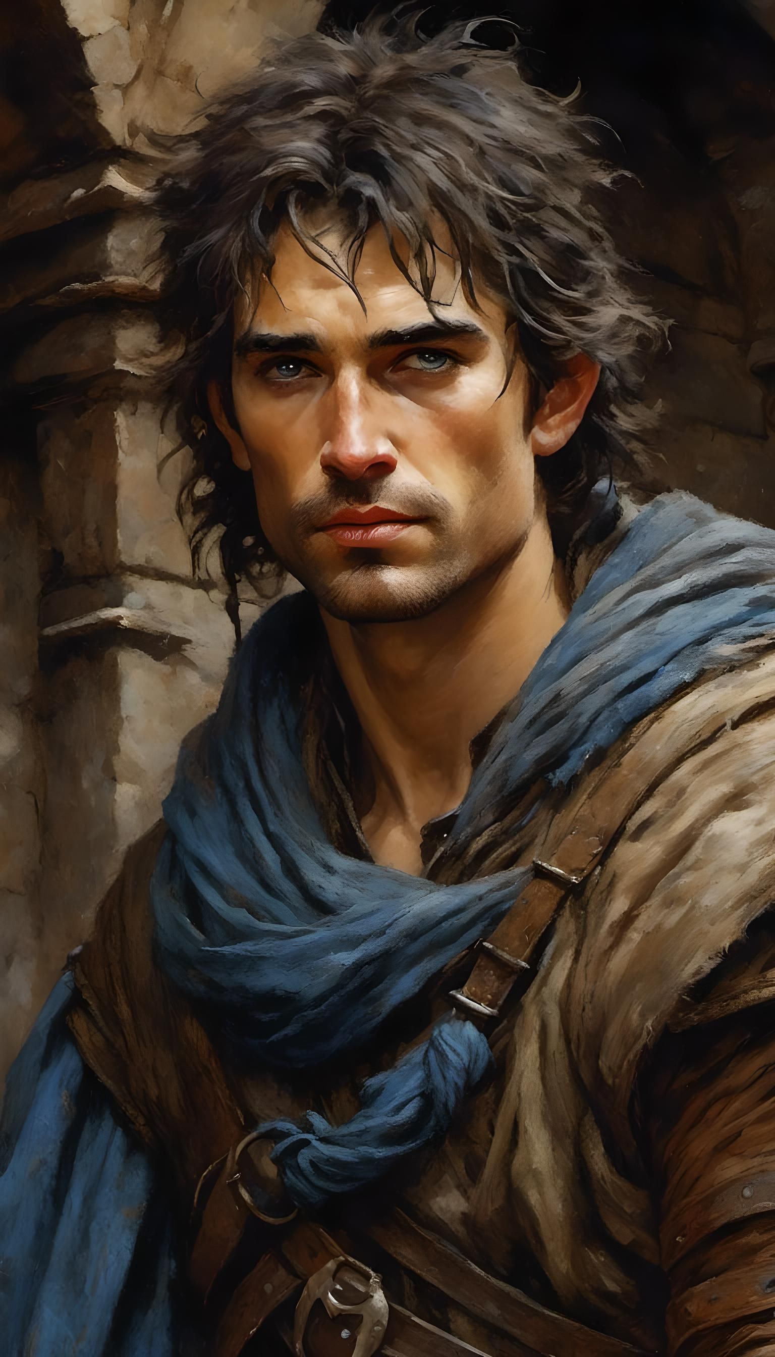 closeup of a filthy bum wearing dirty rags with no teeth, medieval ...