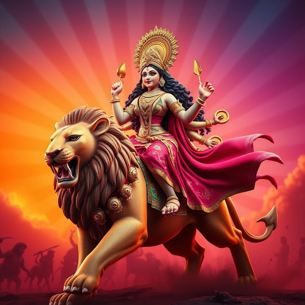Goddess Durga in Epic Battle Mode - AI Art