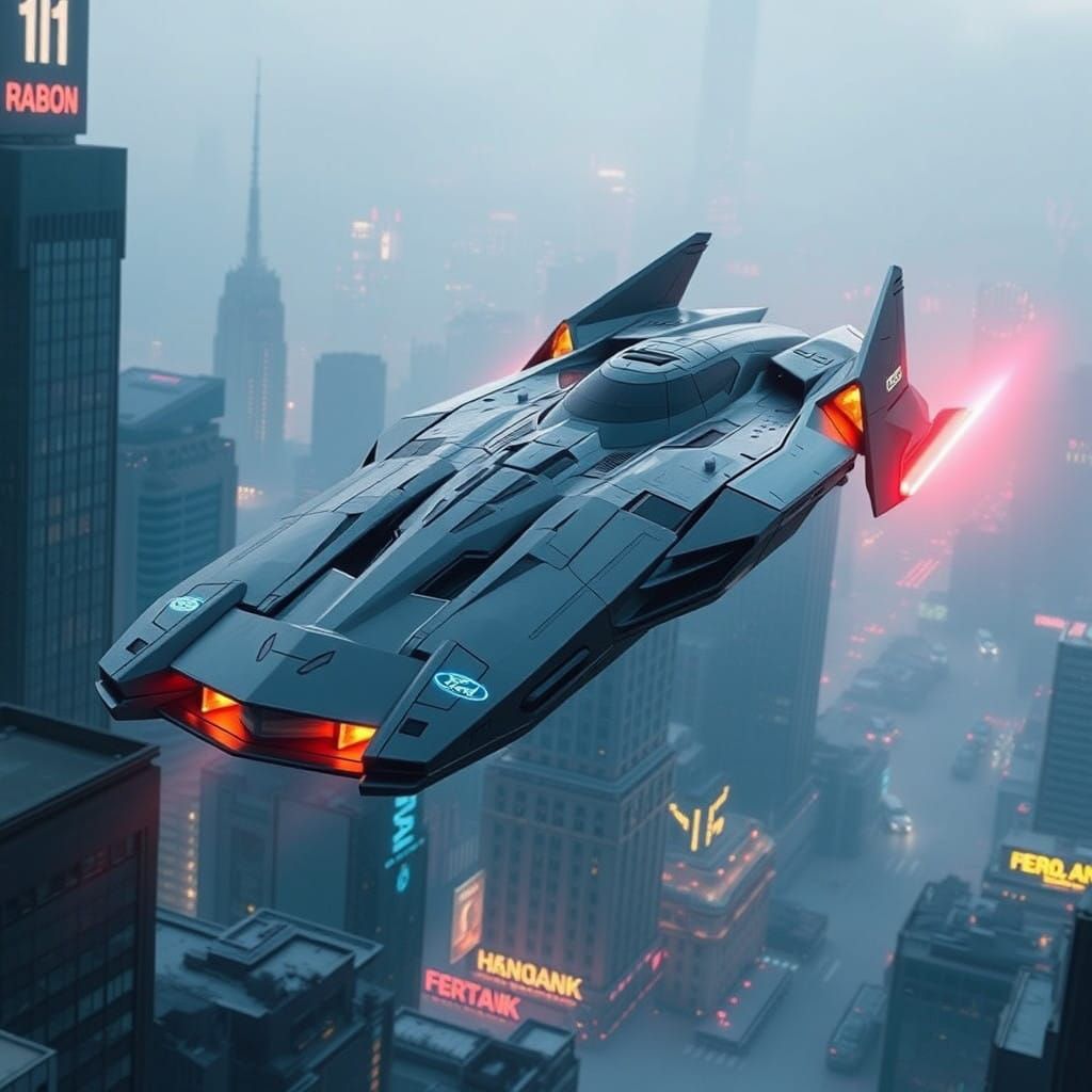 Cyberpunk Spacecraft in Futuristic Cityscape - AI Art