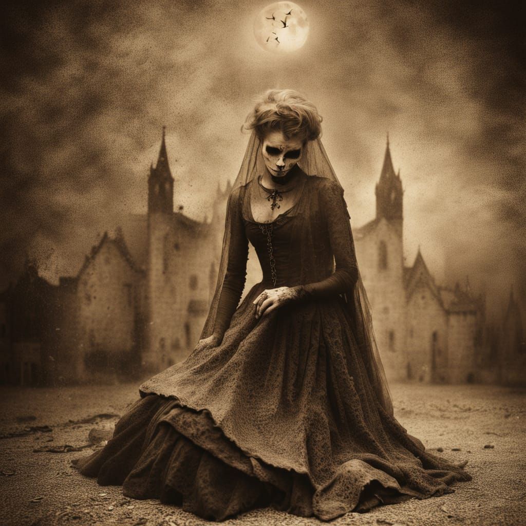 Gothic Sepia Masterpiece with Distressed Photograp... - AI Art