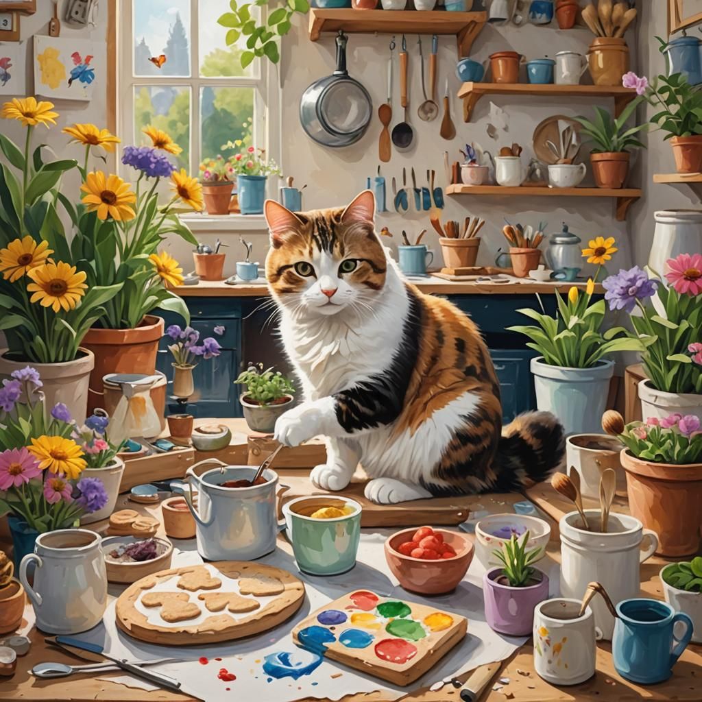 Cat - Feline Artist in Cozy Studio