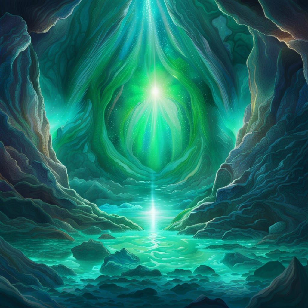 Cave with emeralds in the ocean - AI Generated Artwork - NightCafe Creator