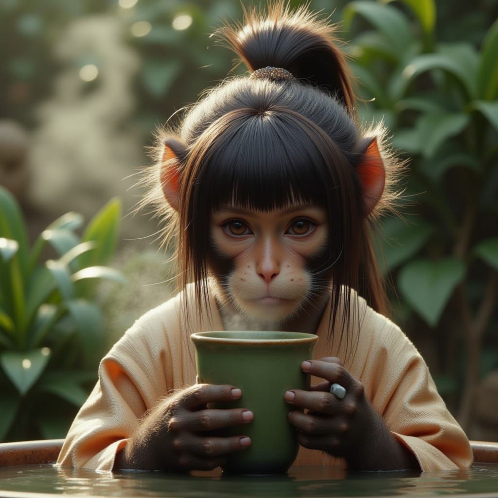 Japanese Spa Monkey with Long Choppy Bangs and High Ponytail !! @WynSongByrd