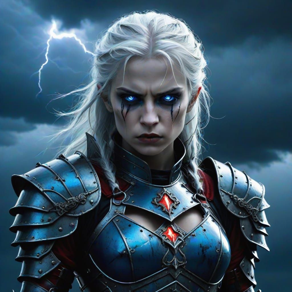 Gothic Vampire Maiden in Ominous Grey Silver Armor - AI Art