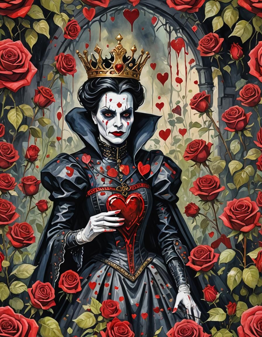bloody ink evil queen of hearts horror bloody roses garden - AI ...