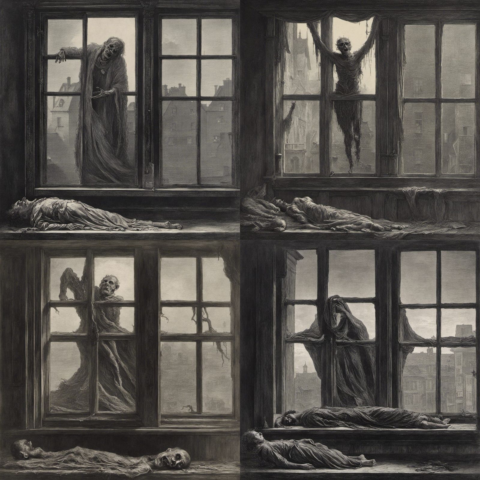 a rotting body at the window Gustave Doré 8k resolution 1900s ...