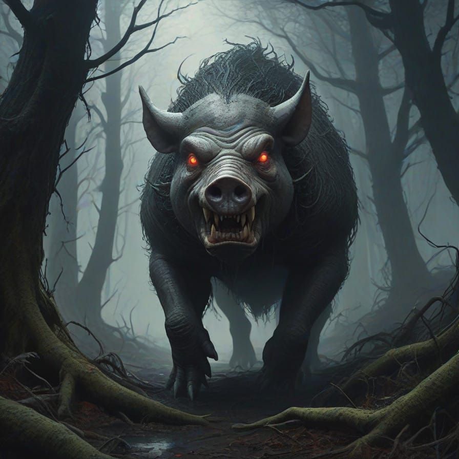 Monster Pig - Fearsome, Grotesque Beast in Dark, Gothic Land...