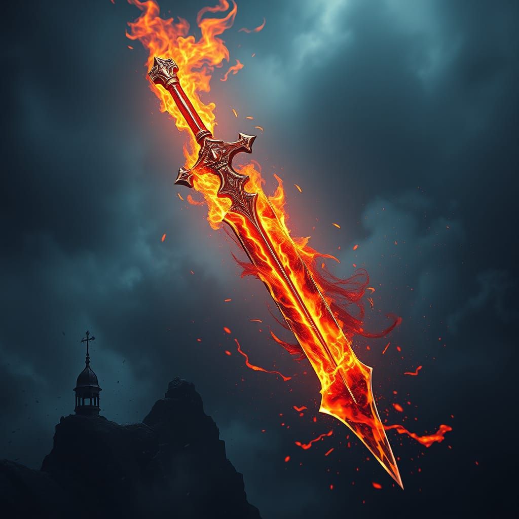 A scimitar with a flaming blade - Epic Fantasy Scimitar with...